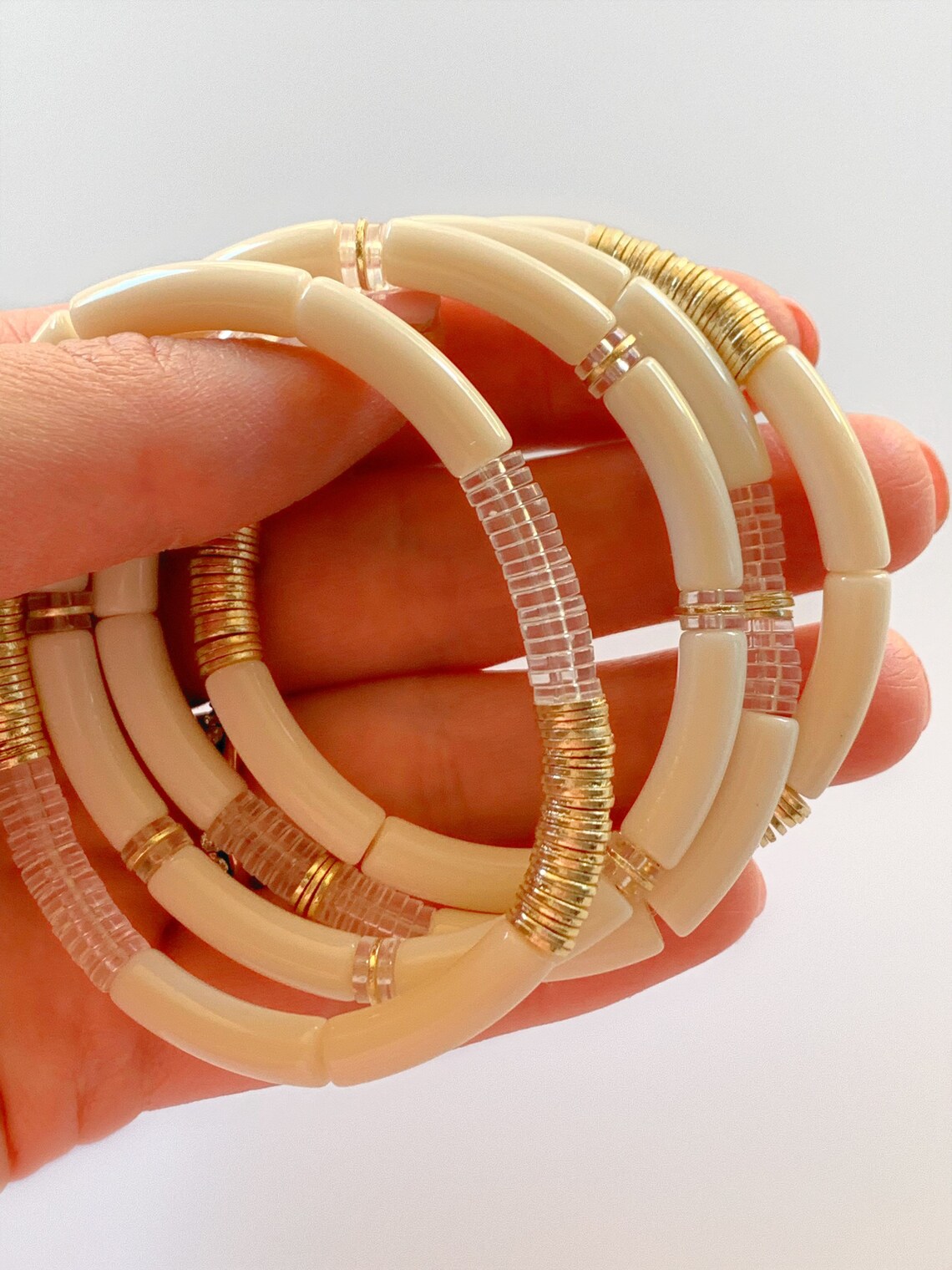 MINI IVORY SIENNA Stack: Acrylic Bamboo Tube Bangle Acrylic | Etsy