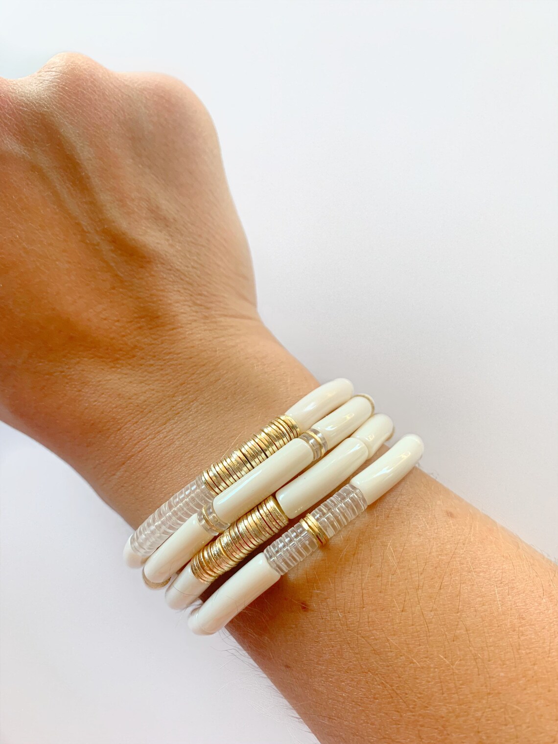 MINI IVORY SIENNA Stack: Acrylic Bamboo Tube Bangle Acrylic | Etsy