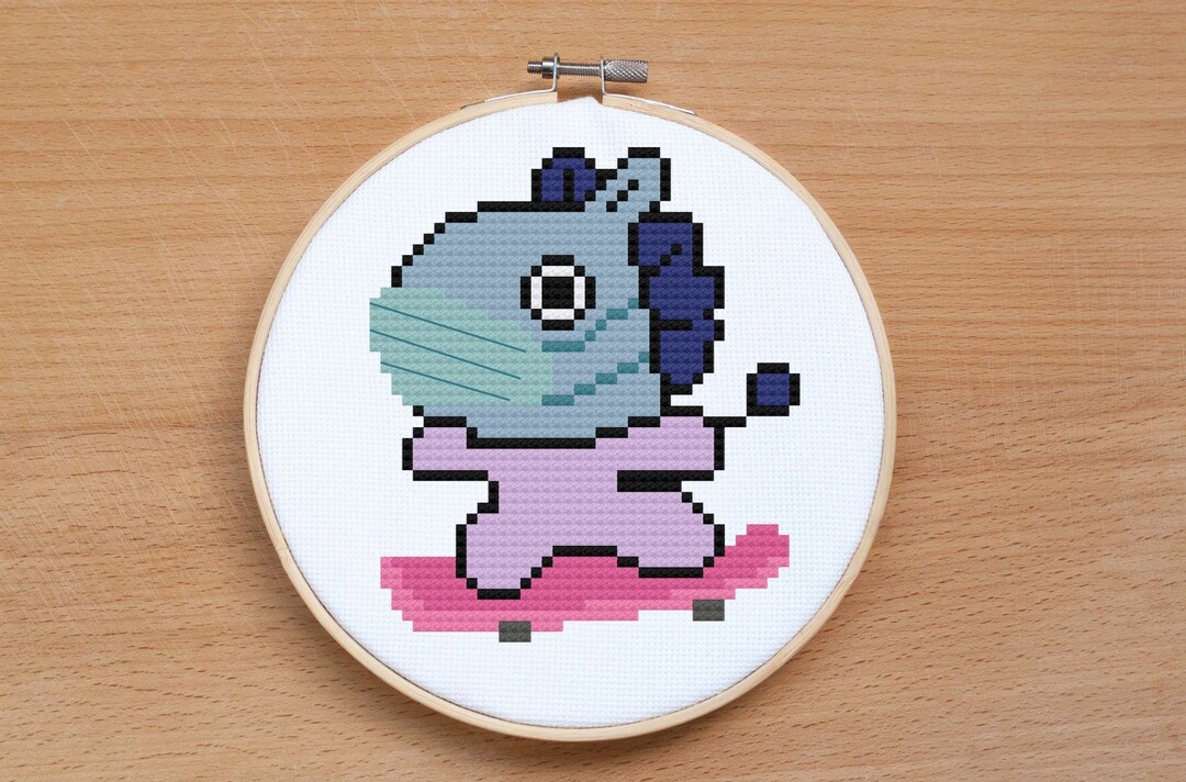 BTS BT21 Mang With A Mask, 4 Inch Counted Cross Stitch Pattern, Instant ...