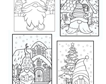 Gnome Christmas Coloring Pages - Etsy