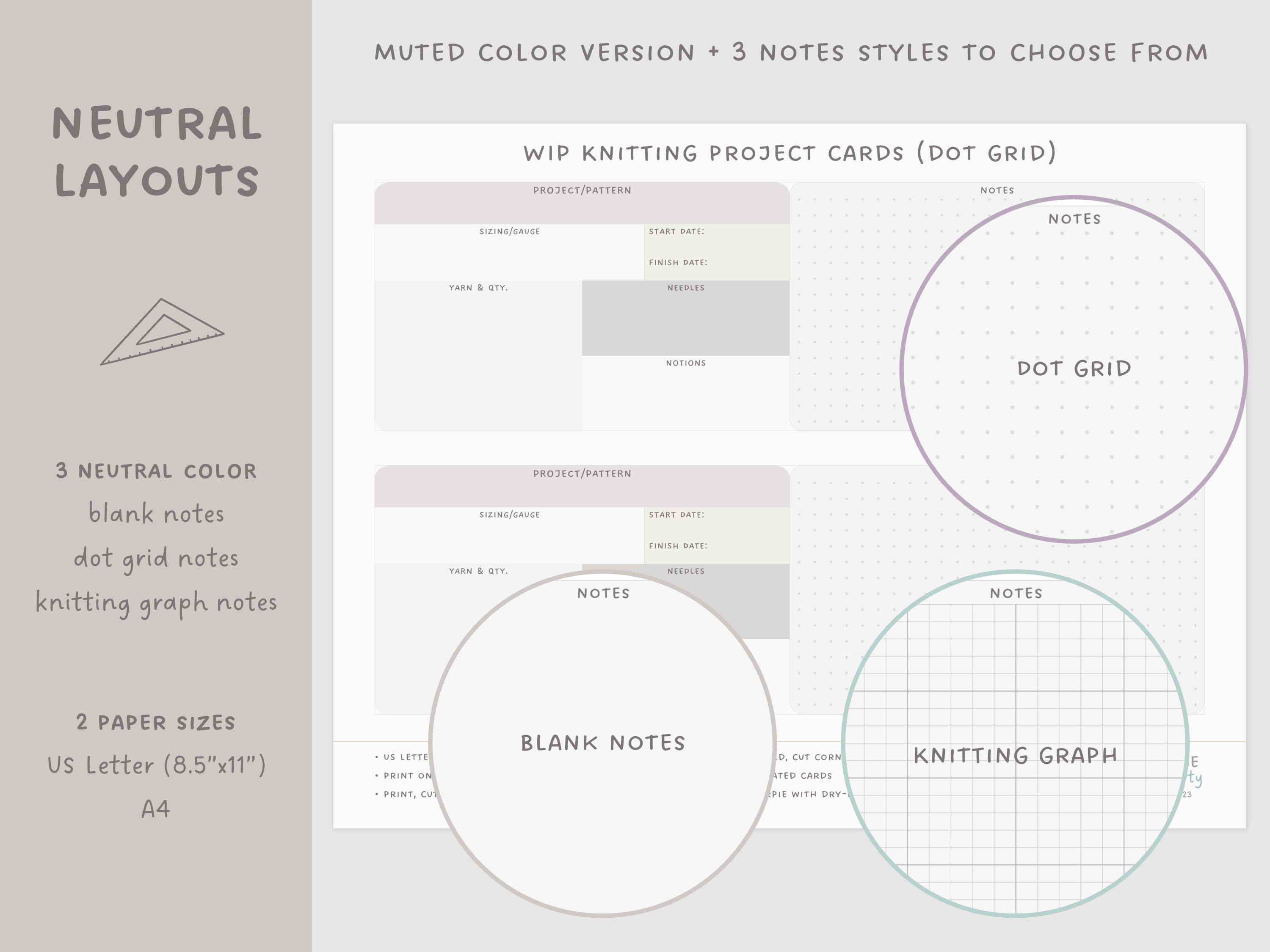 WIP Knitting Project Cards Printable PDF US Letter A4 Sizes Color ...