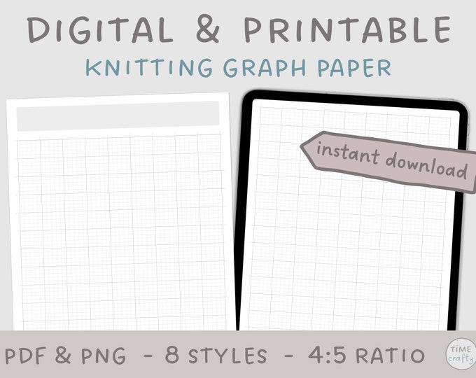 Knitting Graph Paper Set | Printable PDF + Digital PDF PNG Templates ...