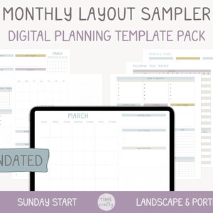 Digital Planner Templates Undated Monthly Layout Sampler - Etsy