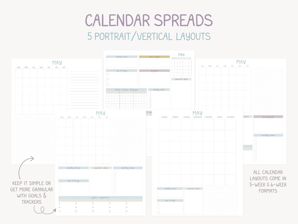 Digital Planner Templates Undated Monthly Layout Sampler - Etsy