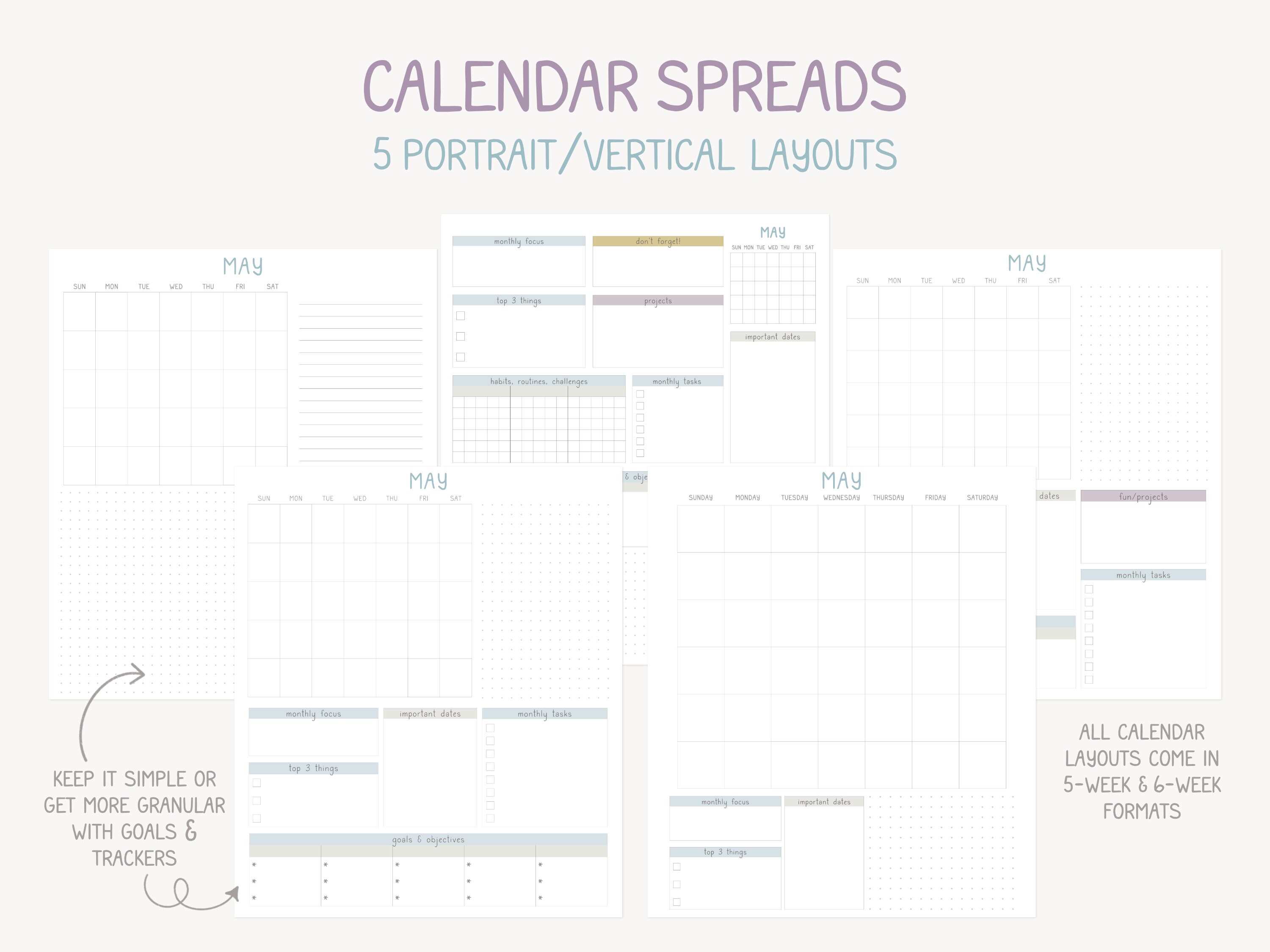 Digital Planner Templates Undated Monthly Layout Sampler - Etsy