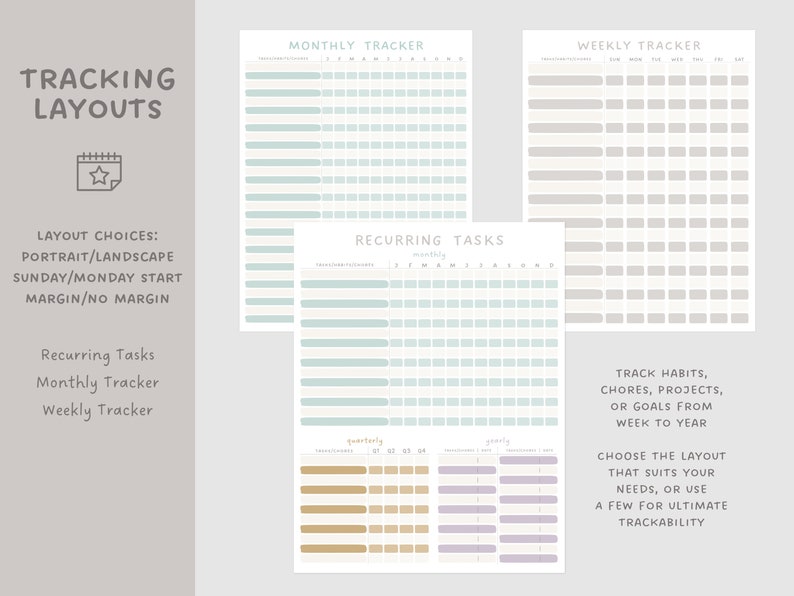 Printable Planner Layouts Sticker Set Daily, Weekly, Monthly, Tracker ...