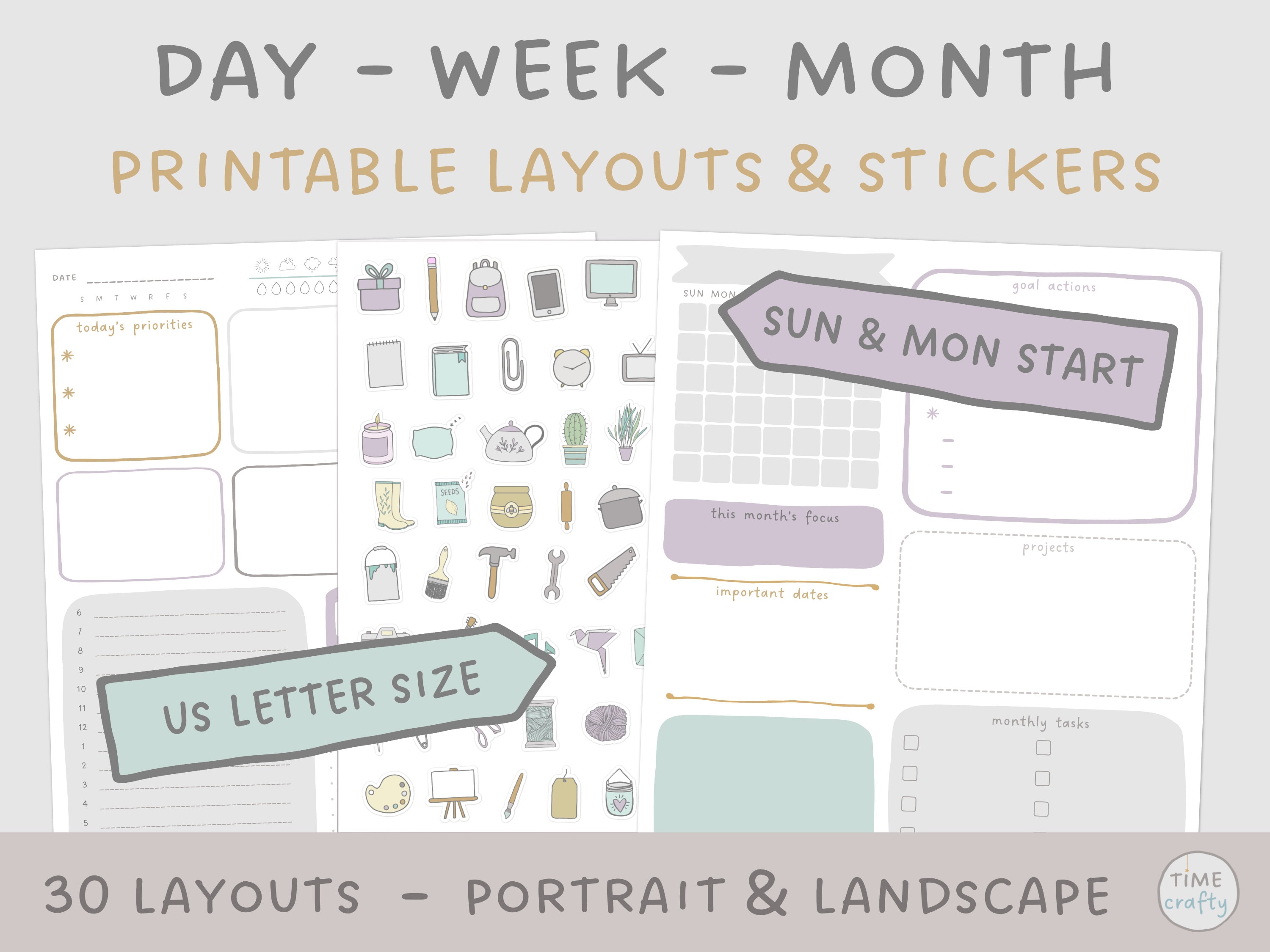Printable Planner Layouts Sticker Set Daily Weekly - Etsy