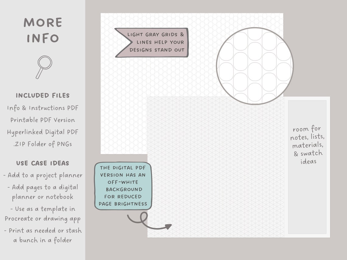 Crafters Graph Paper Template Set Digital Printable PDF PNG Overlays ...