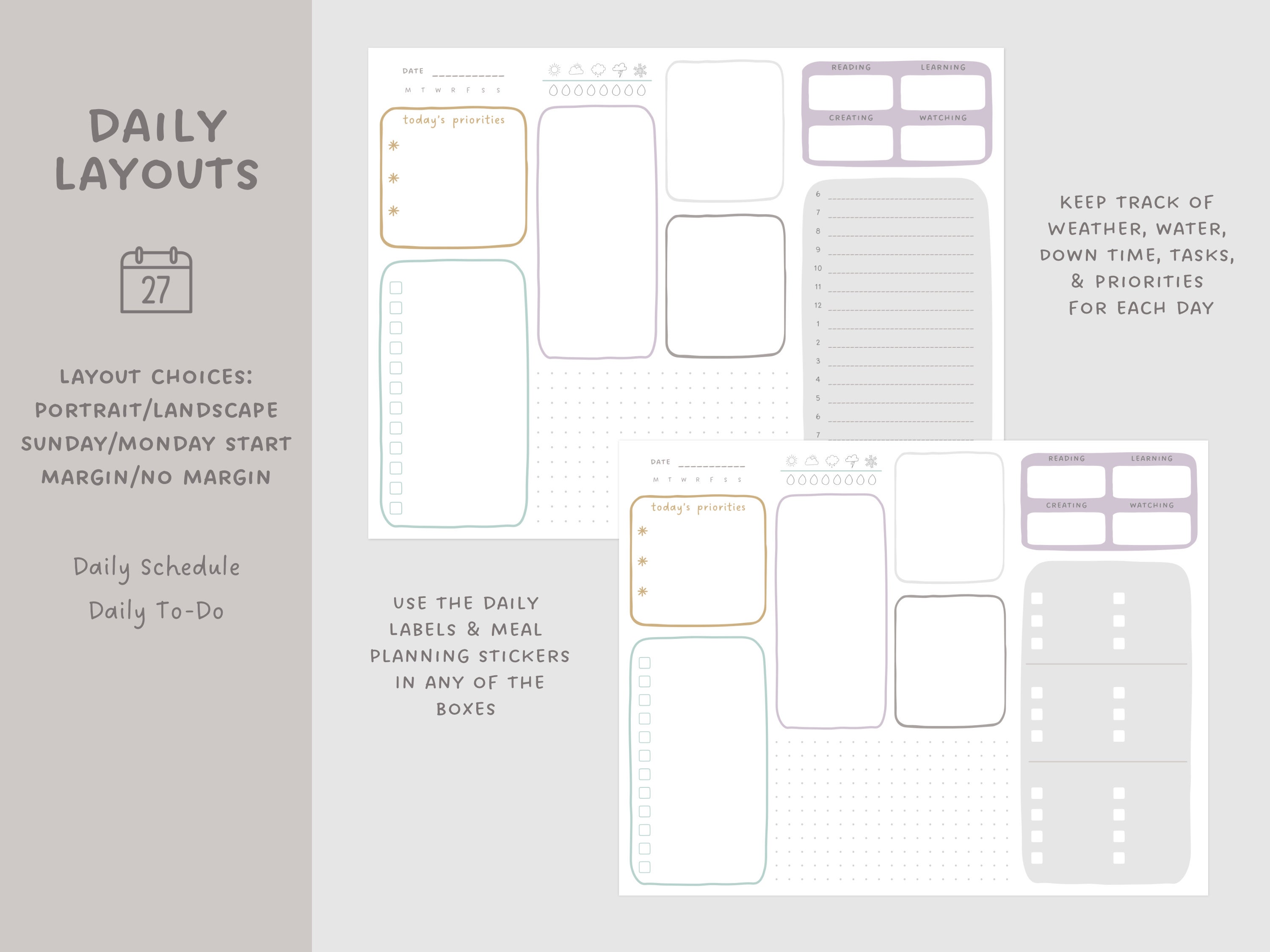 Printable Planner Layouts Sticker Set Daily Weekly - Etsy