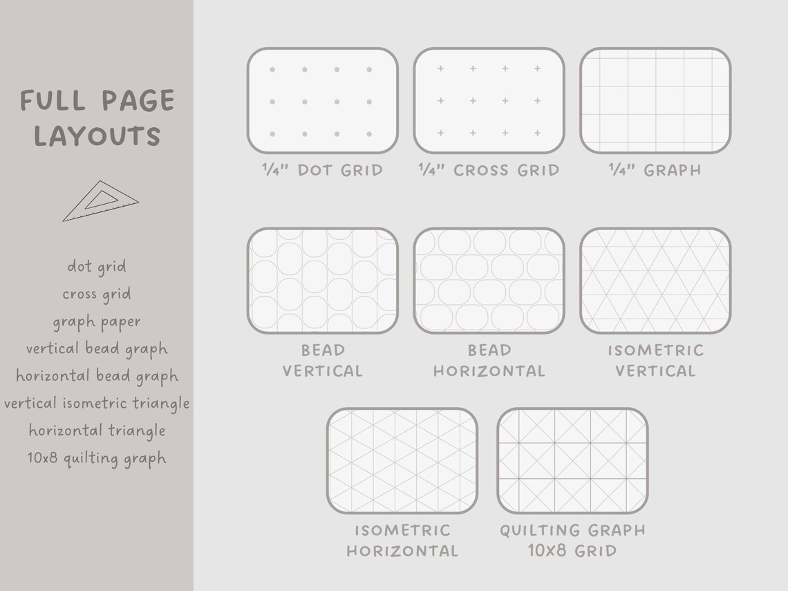 Crafters Graph Paper Template Set Digital Printable PDF PNG Overlays ...
