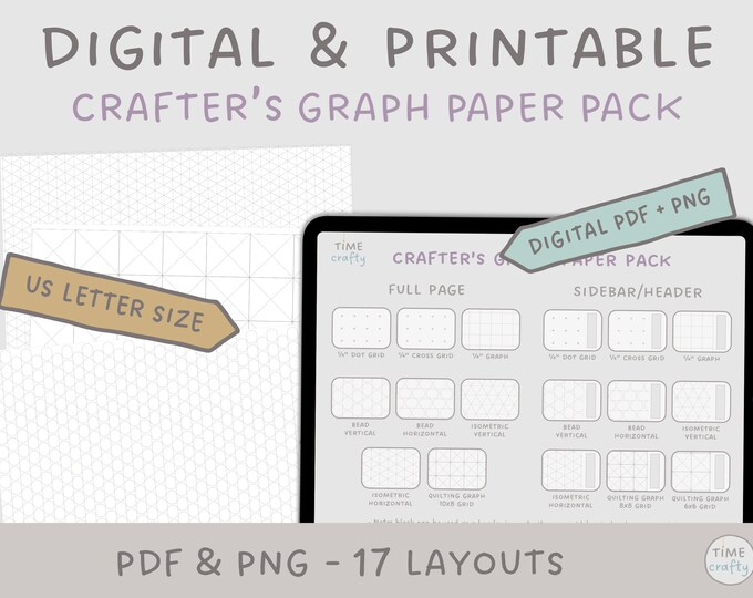 Crafters Graph Paper Template Set Digital Printable PDF PNG Overlays ...