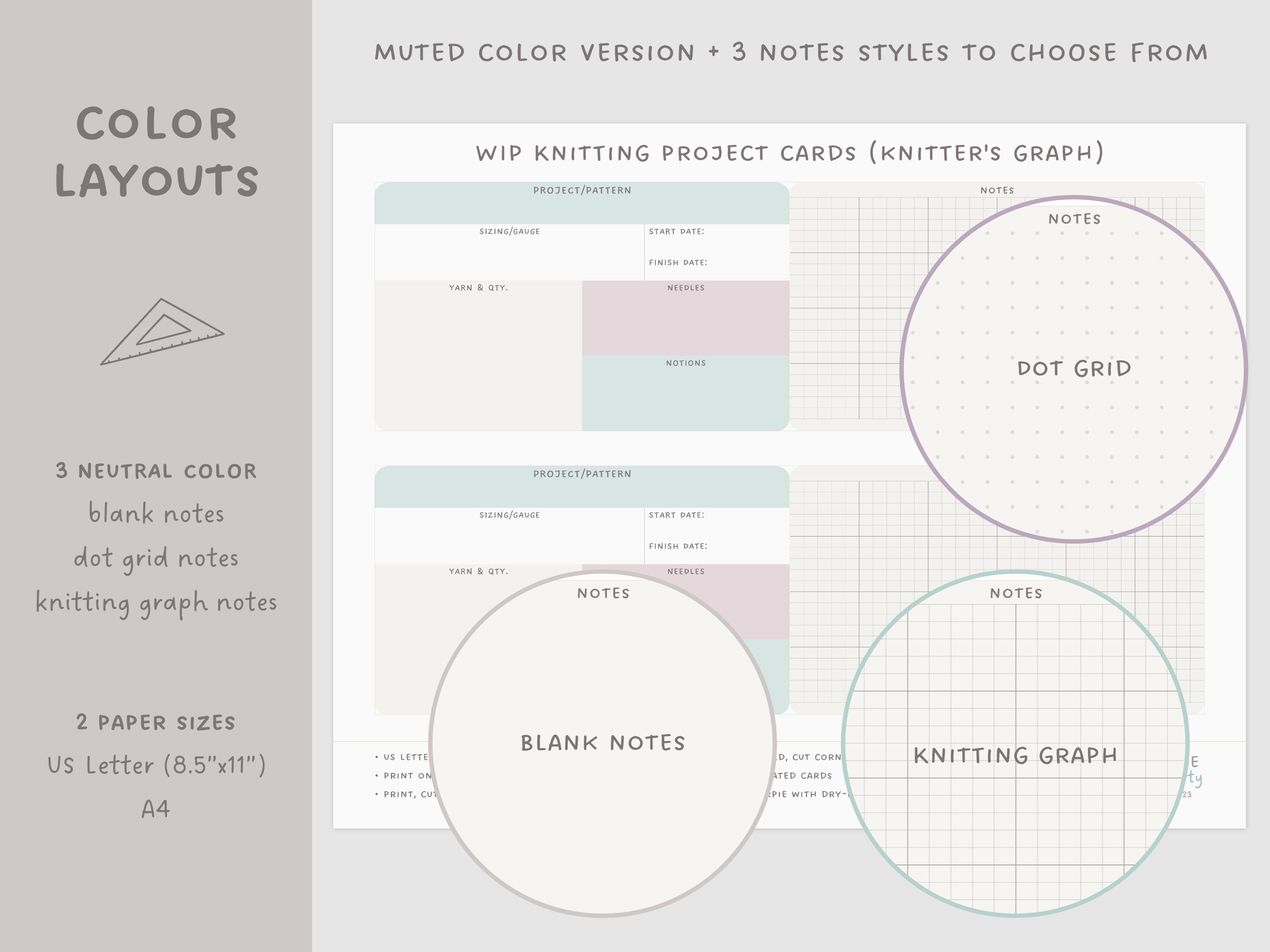 WIP Knitting Project Cards Printable PDF US Letter A4 Sizes Color ...