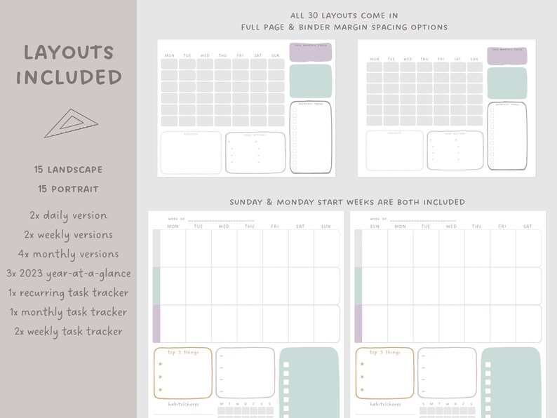 Printable Planner Layouts Sticker Set Daily, Weekly, Monthly, Tracker ...