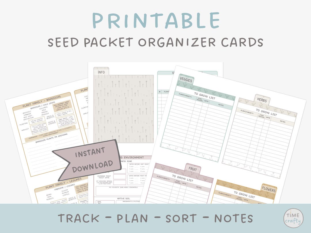 Seed Packet Organizer | Printable Garden Planner Cards (digital ...
