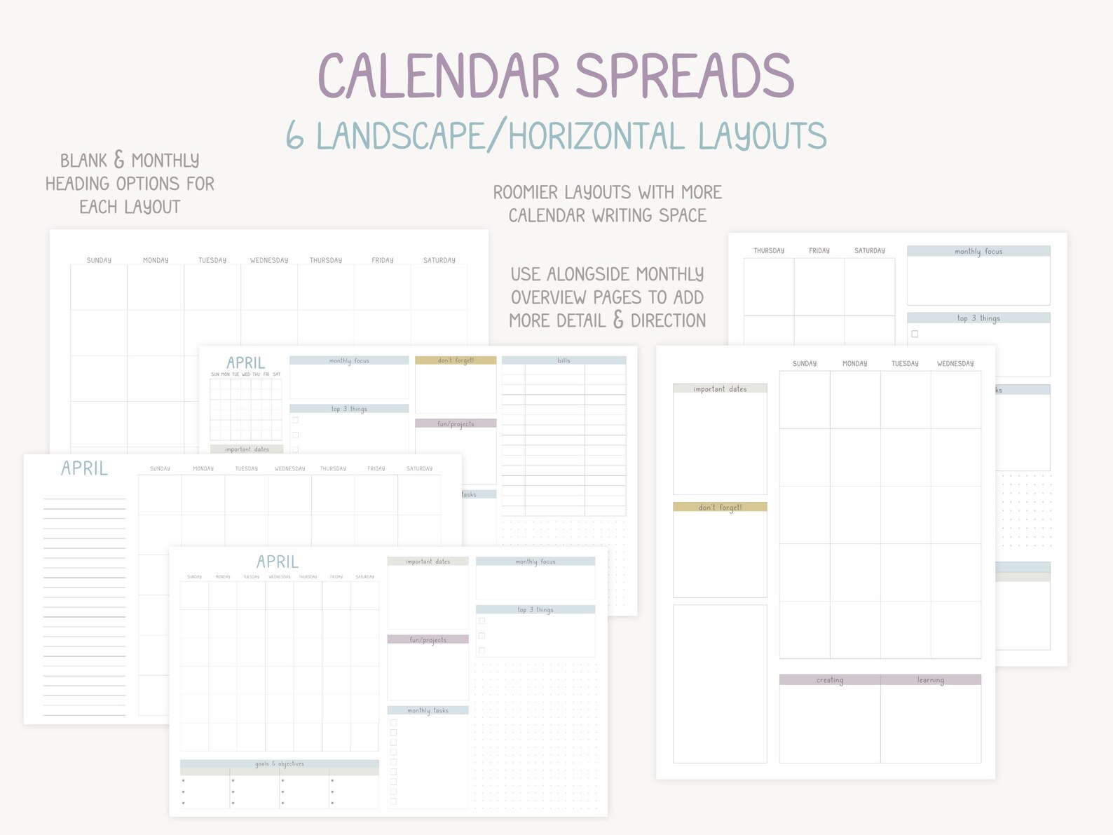 Digital Planner Templates Undated Monthly Layout Sampler - Etsy