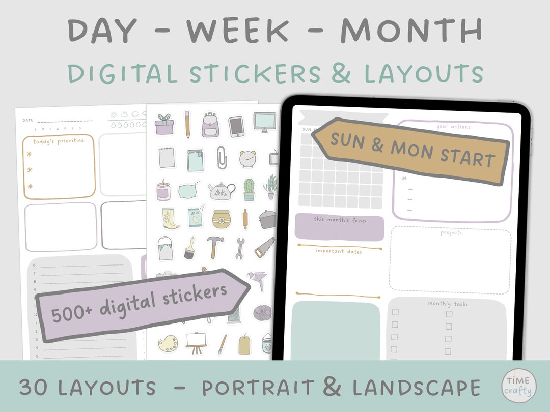 Digital Planner Layouts Stickers Daily, Weekly, Monthly, Tracker Pages ...