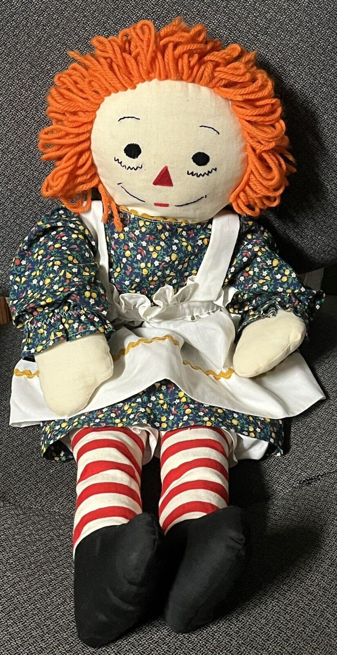 Vintage Large Raggedy Ann Handmade Doll 24 Long Embroidered Face ...