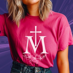 Blessed Mother Women Catholic T-shirt Virgin Mary Shirt Marian Devotion ...