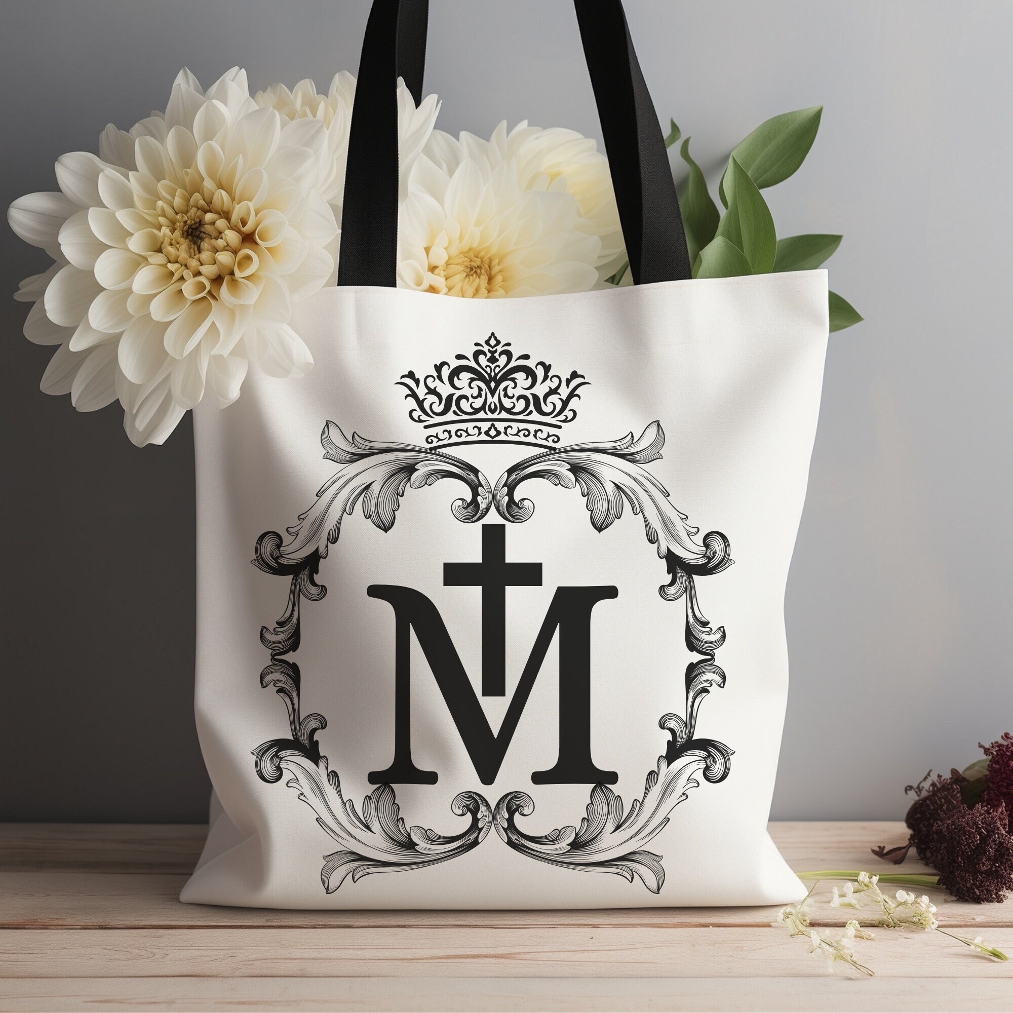 Marian Crown Tote Bag | Virgin Mary | Catholic Gifts | Womens RCIA Gift ...