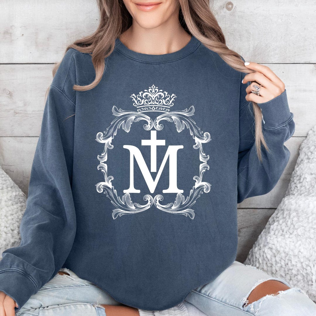Marian Cross Comfort Colors Sweatshirt: Catholic Women's Apparel - Etsy