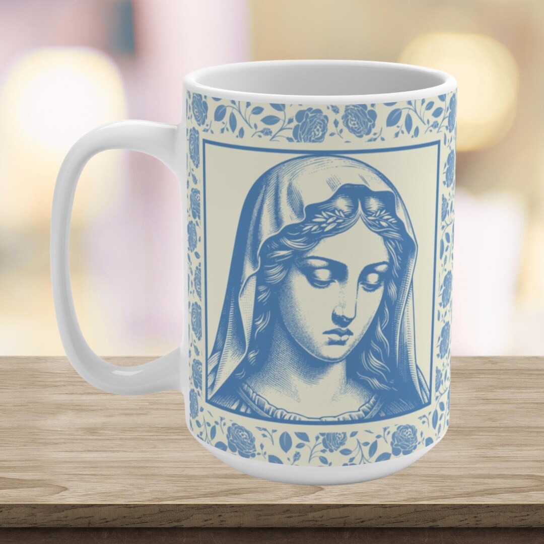 Blessed Virgin Mary Floral Coffee Cup, Religious Catholic Mug, Mother ...