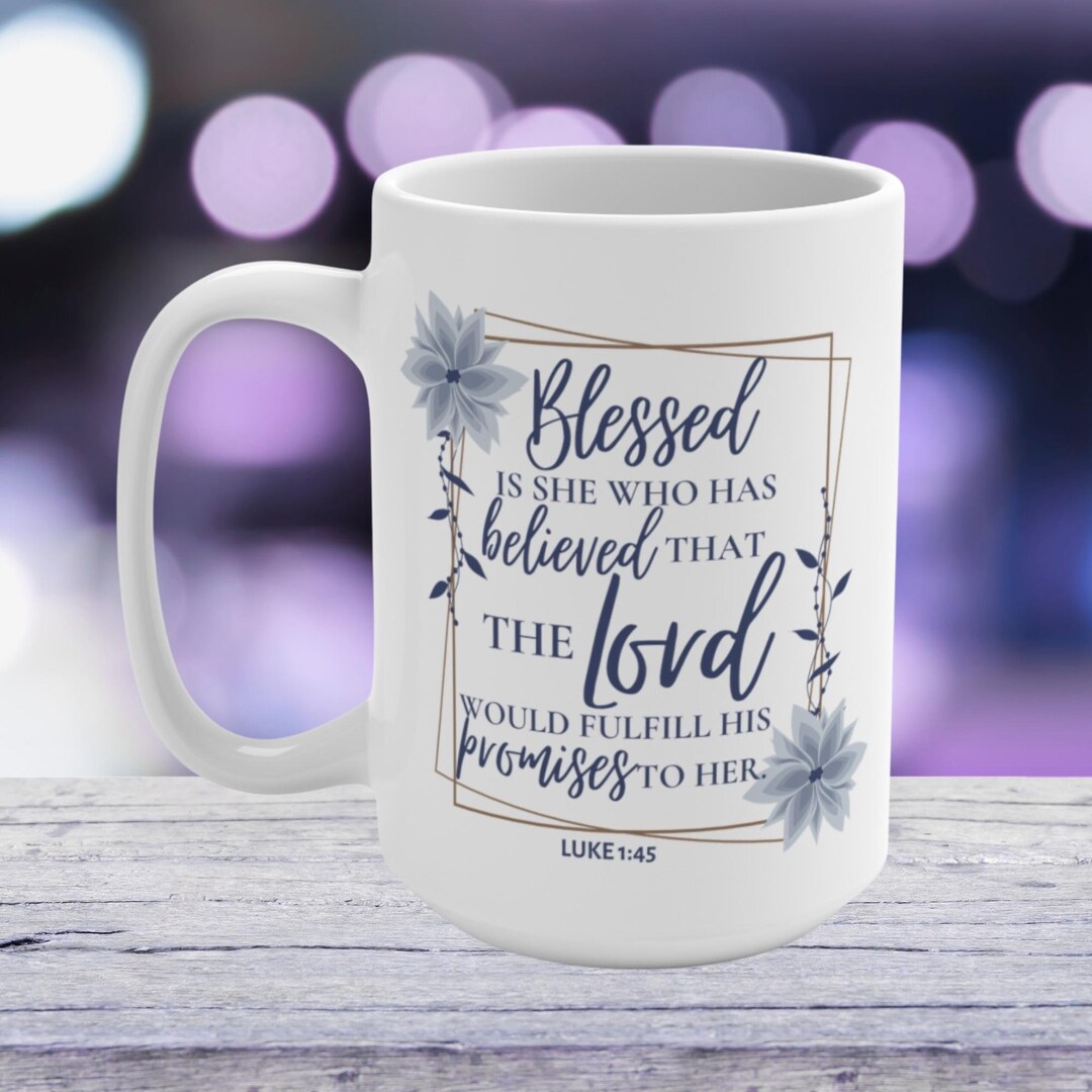 Blessed is She Coffee Mug | Marian Devotion Gift | Catholic Mugs for ...