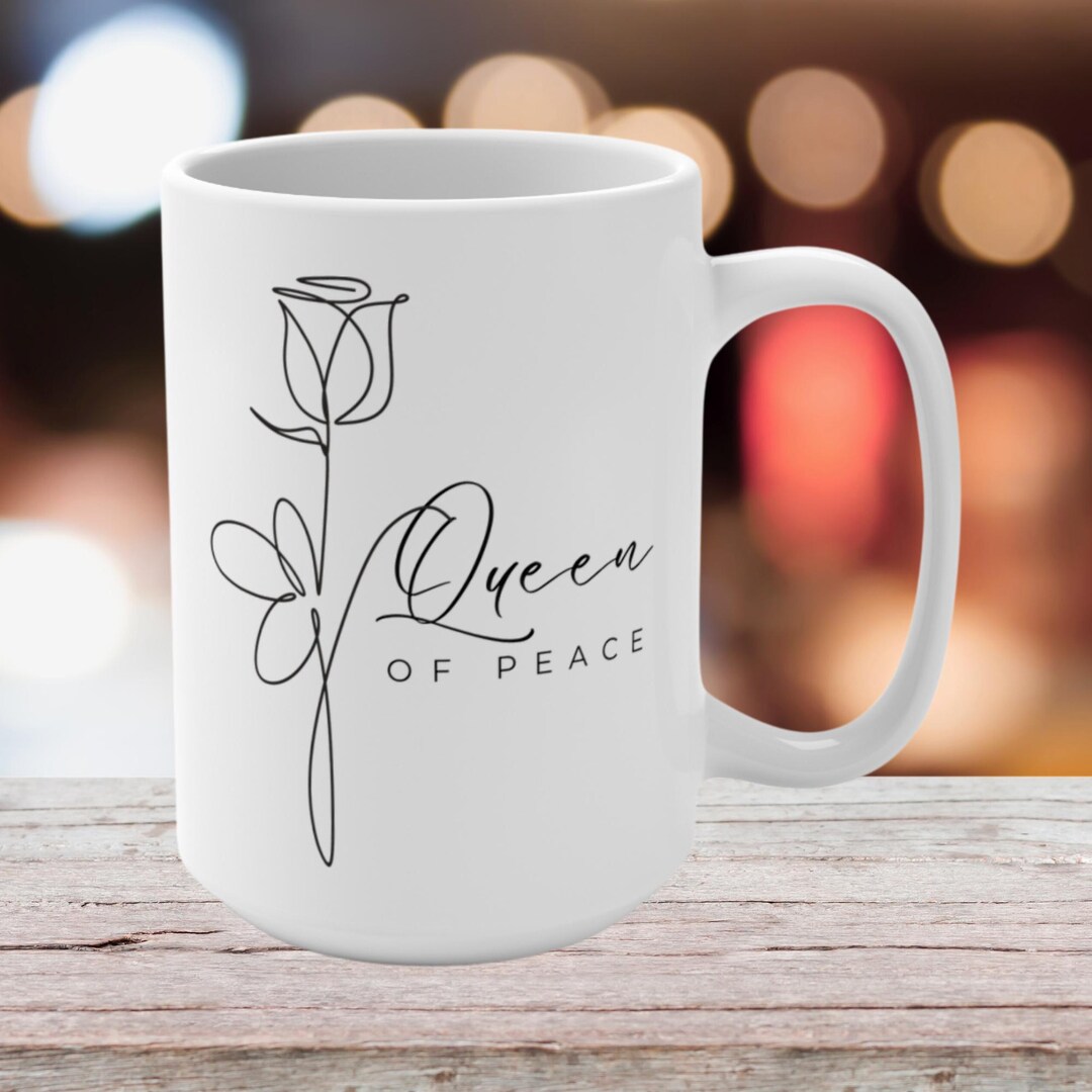 Queen of Peace Flower Mug Mother of Mercy Catholic Mugs for Women 15oz ...