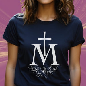 Blessed Mother Women Catholic T-shirt Virgin Mary Shirt Marian Devotion ...