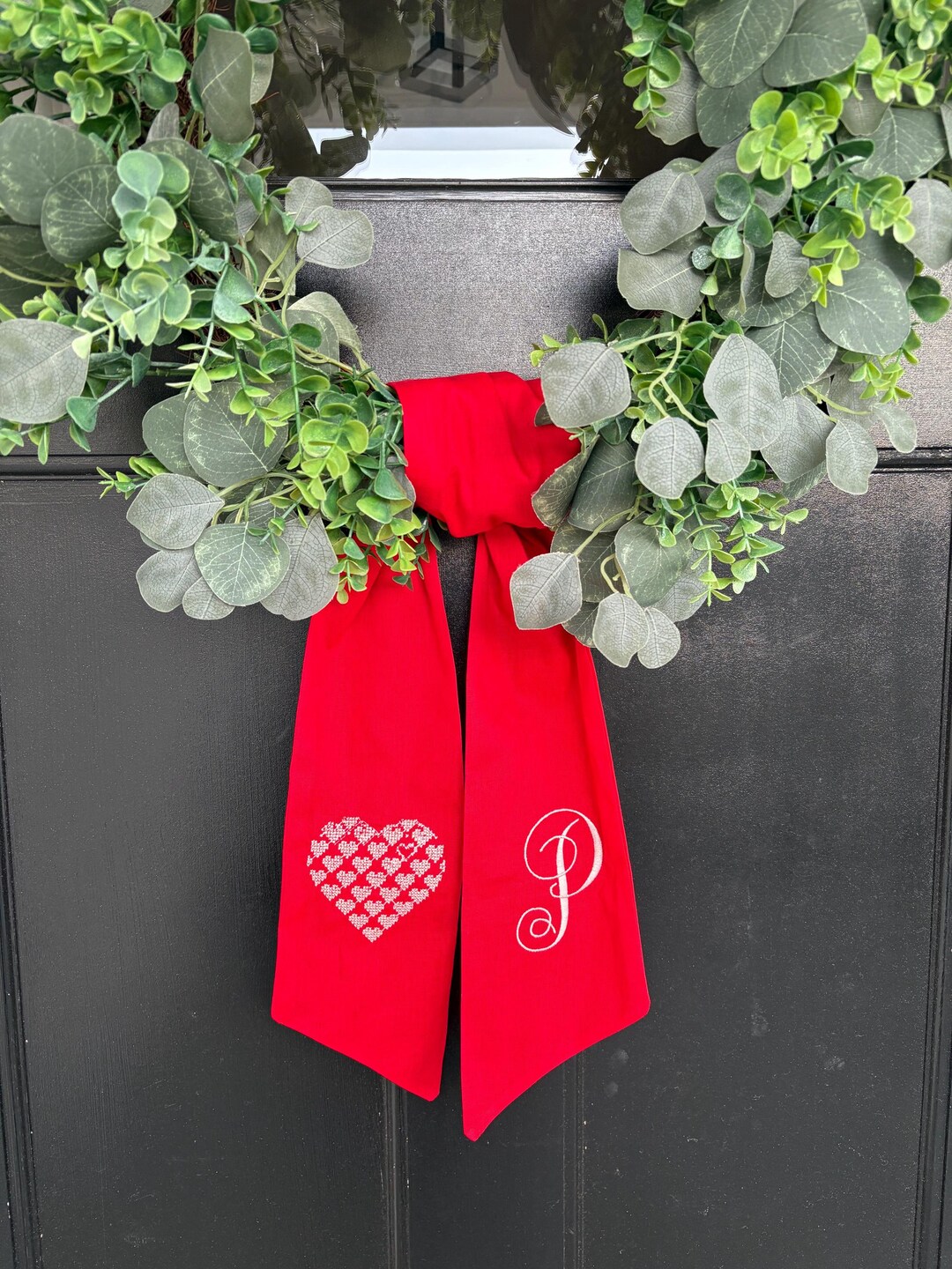 Valentine's Day Wreath Sash Embroidered Heart Wreath Sash Embroidered ...