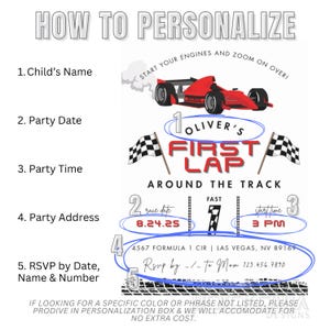 Custom Racing Bday Invite, Kids 1st 2nd Birthday Invitations, First ...