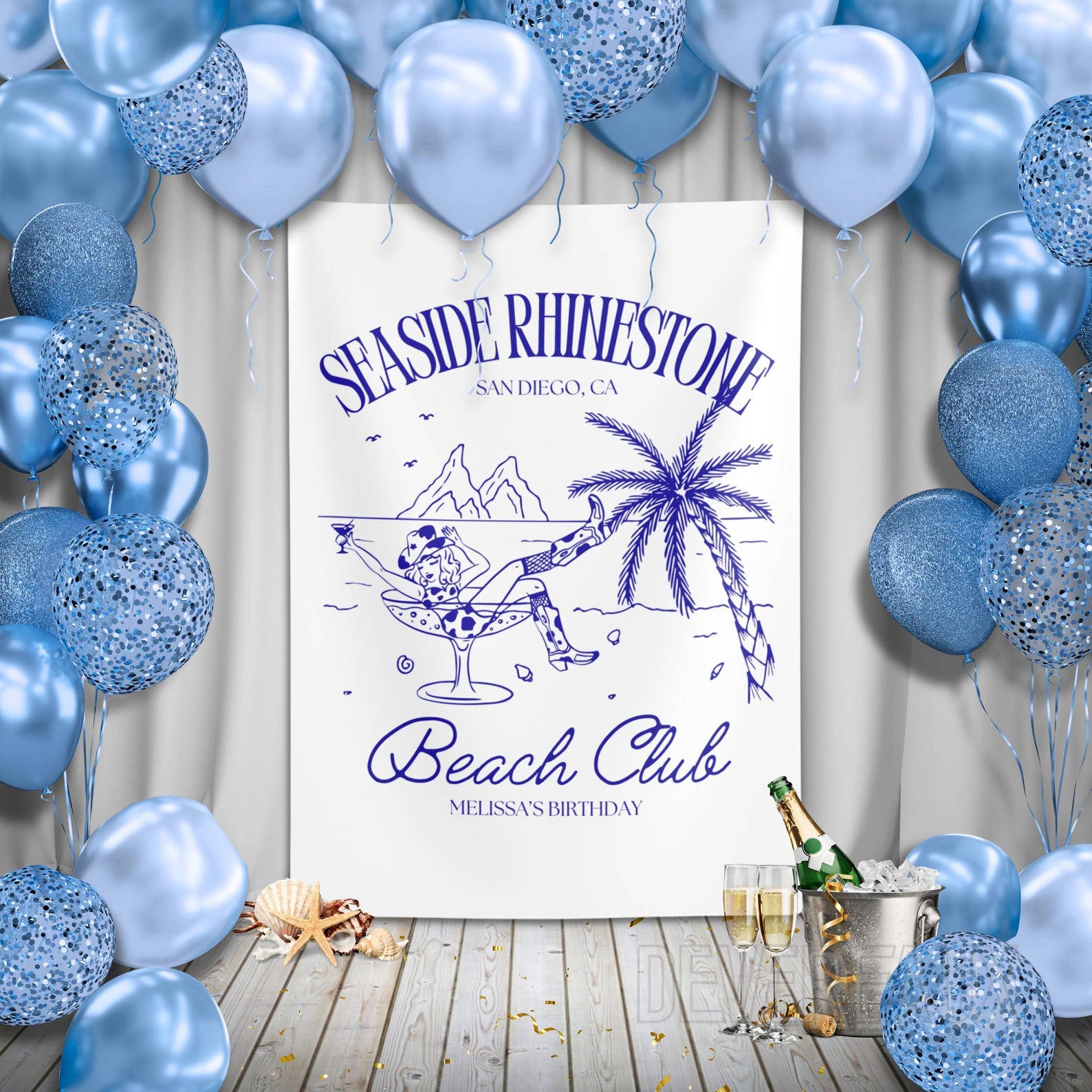 Custom Bachelorette Beach Club Backdrop, Coastal Cowgirl Party Banner ...
