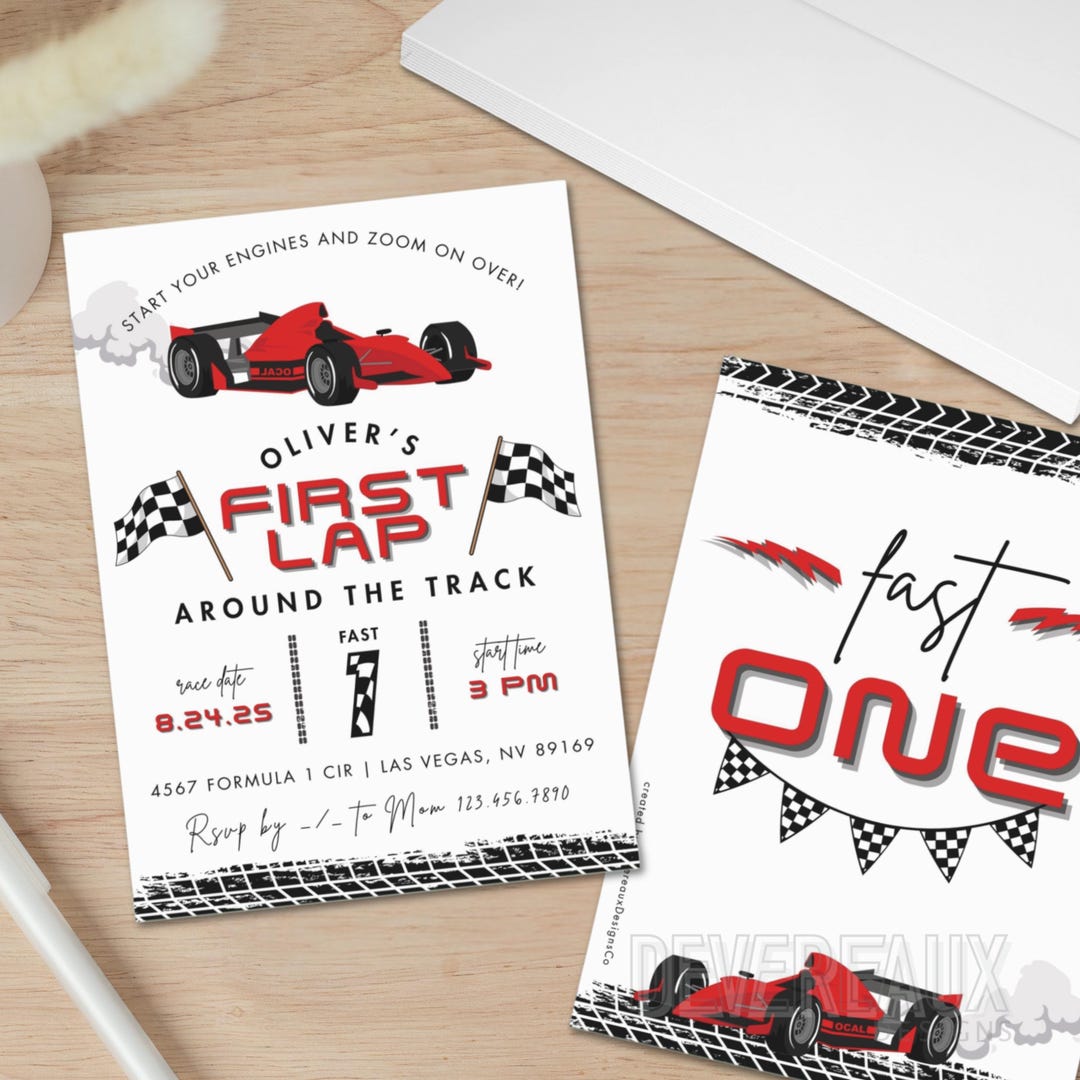 Custom Racing Bday Invite, Kids 1st 2nd Birthday Invitations, First ...