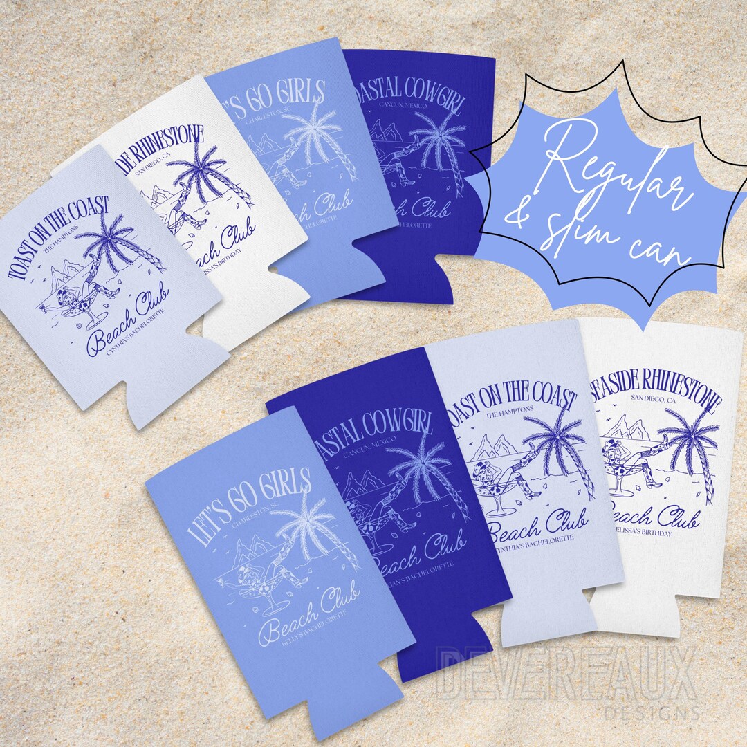 Custom Beach Club Can Cooler, Coastal Cowgirl Bachelorette Party Favor ...