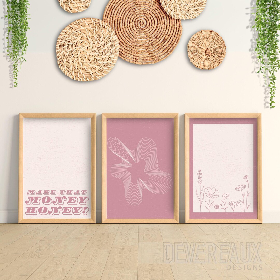 Girly Cute Pink Office Prints, Motivational 3-piece Triptych, Cubicle ...