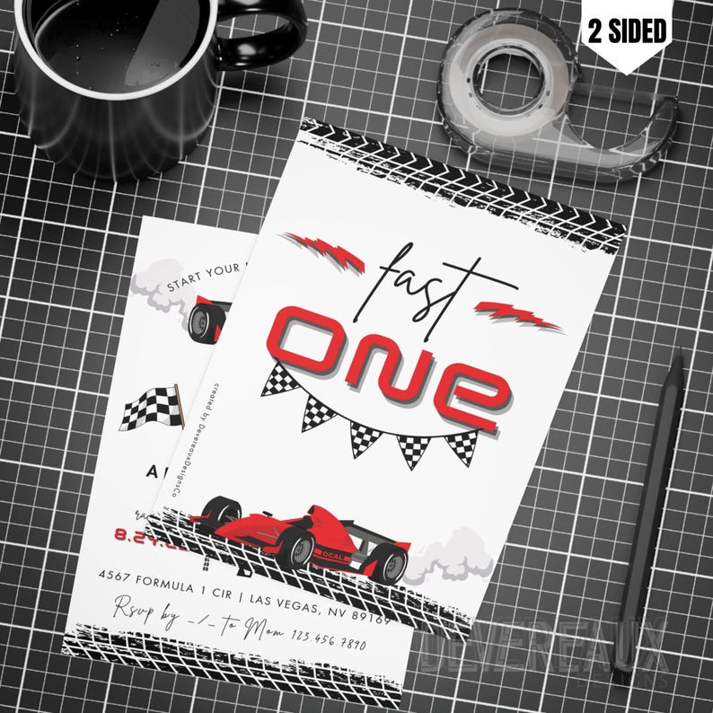 Custom Racing Bday Invite, Kids 1st 2nd Birthday Invitations, First ...