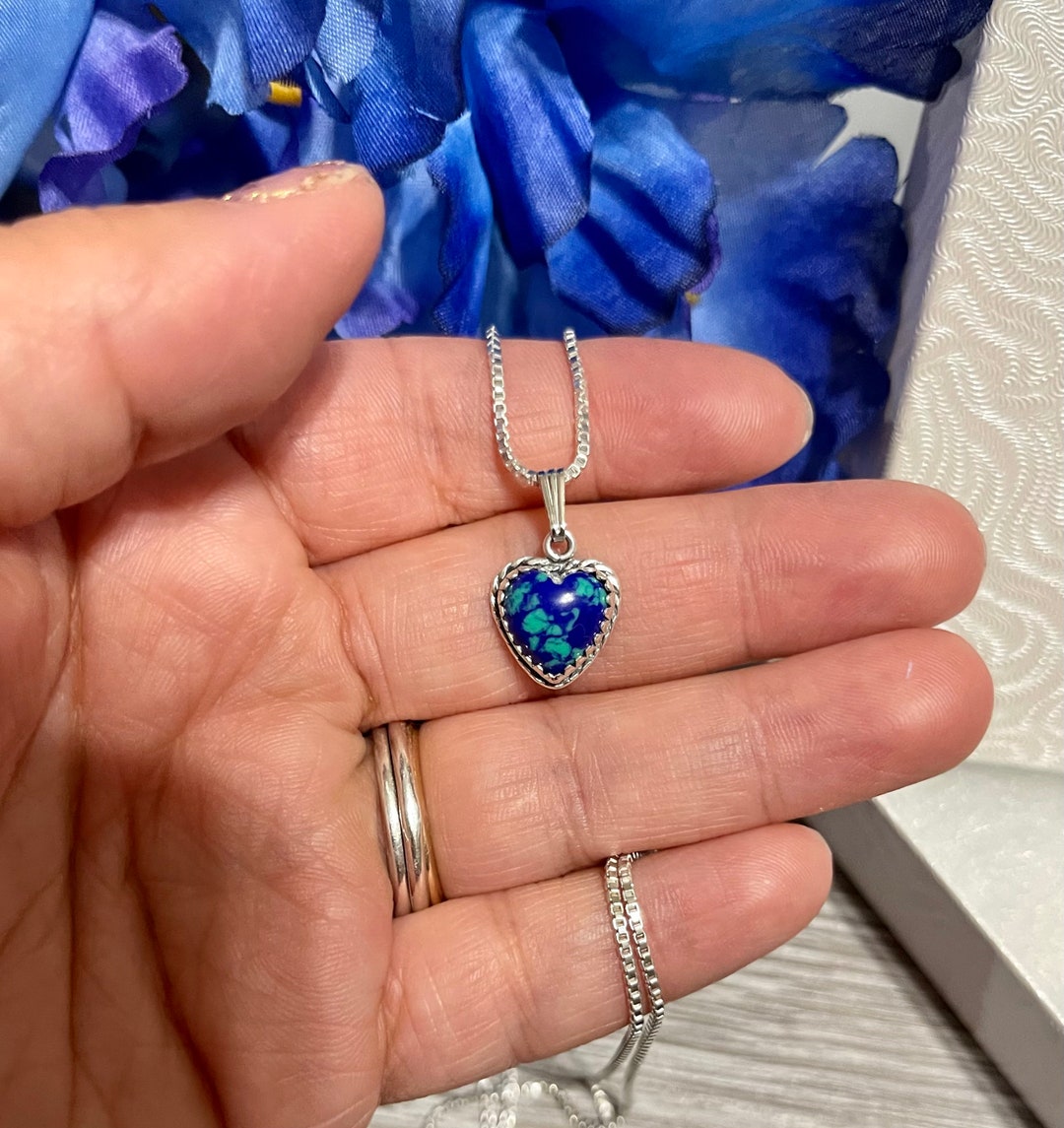Azurite Malachite Heart Pendant Necklace,blue Green Heart Necklace ...