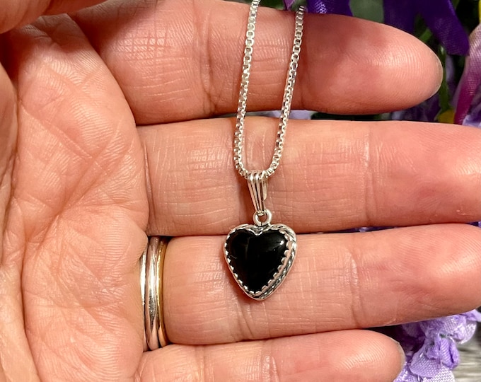 Black Onyx Heart Pendant Necklace/black Stone Heart Charm Necklace/box ...