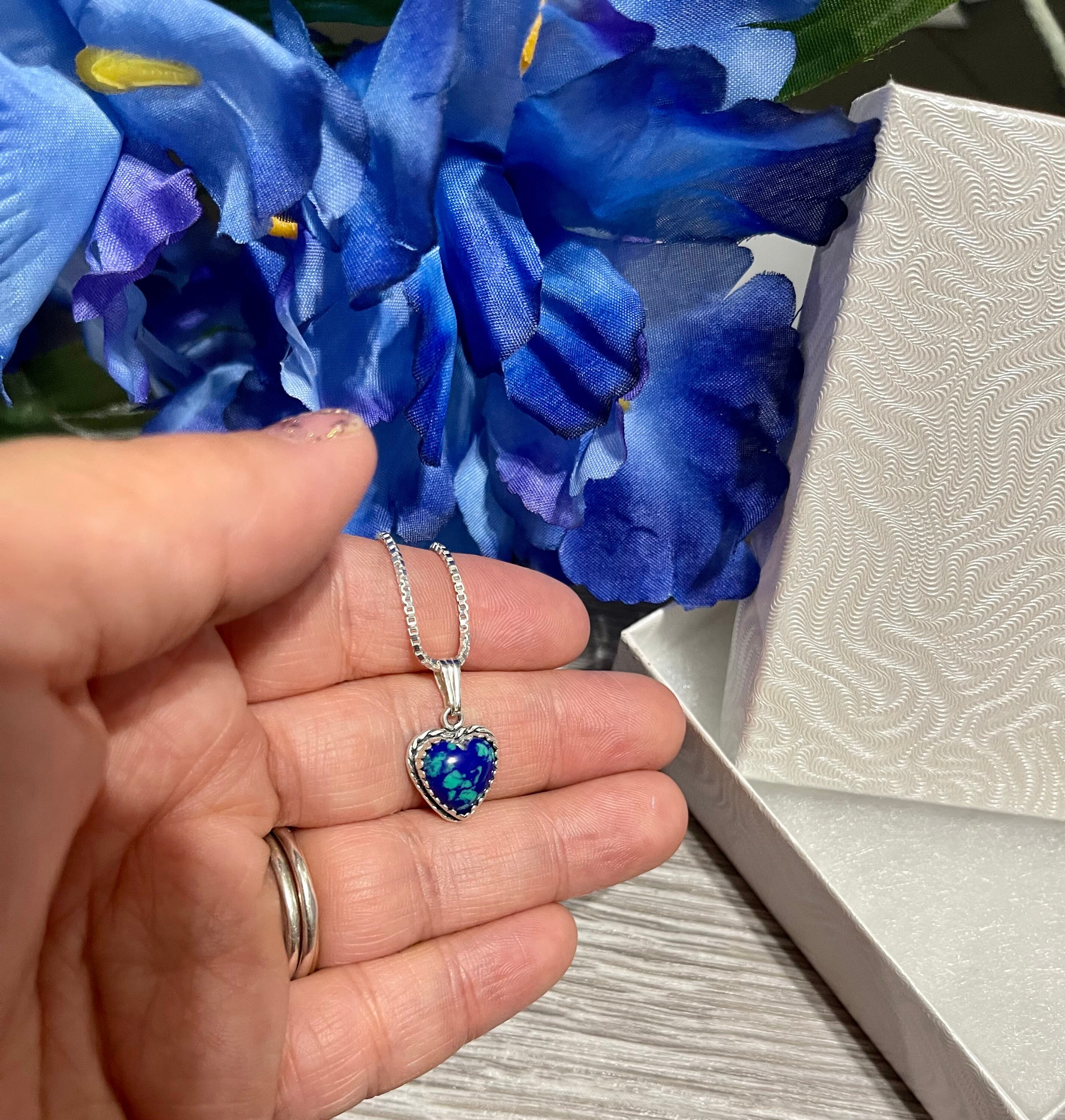 Azurite Malachite Heart Pendant Necklace,blue Green Heart Necklace ...