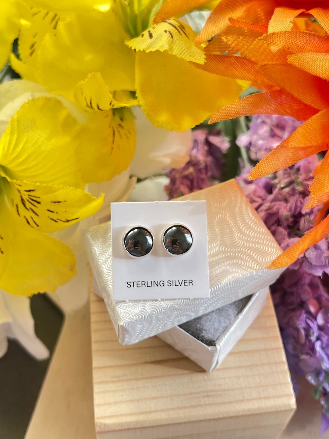 8mm Hematite Stud Earring/magnet Post Earring/big Silver Earring ...