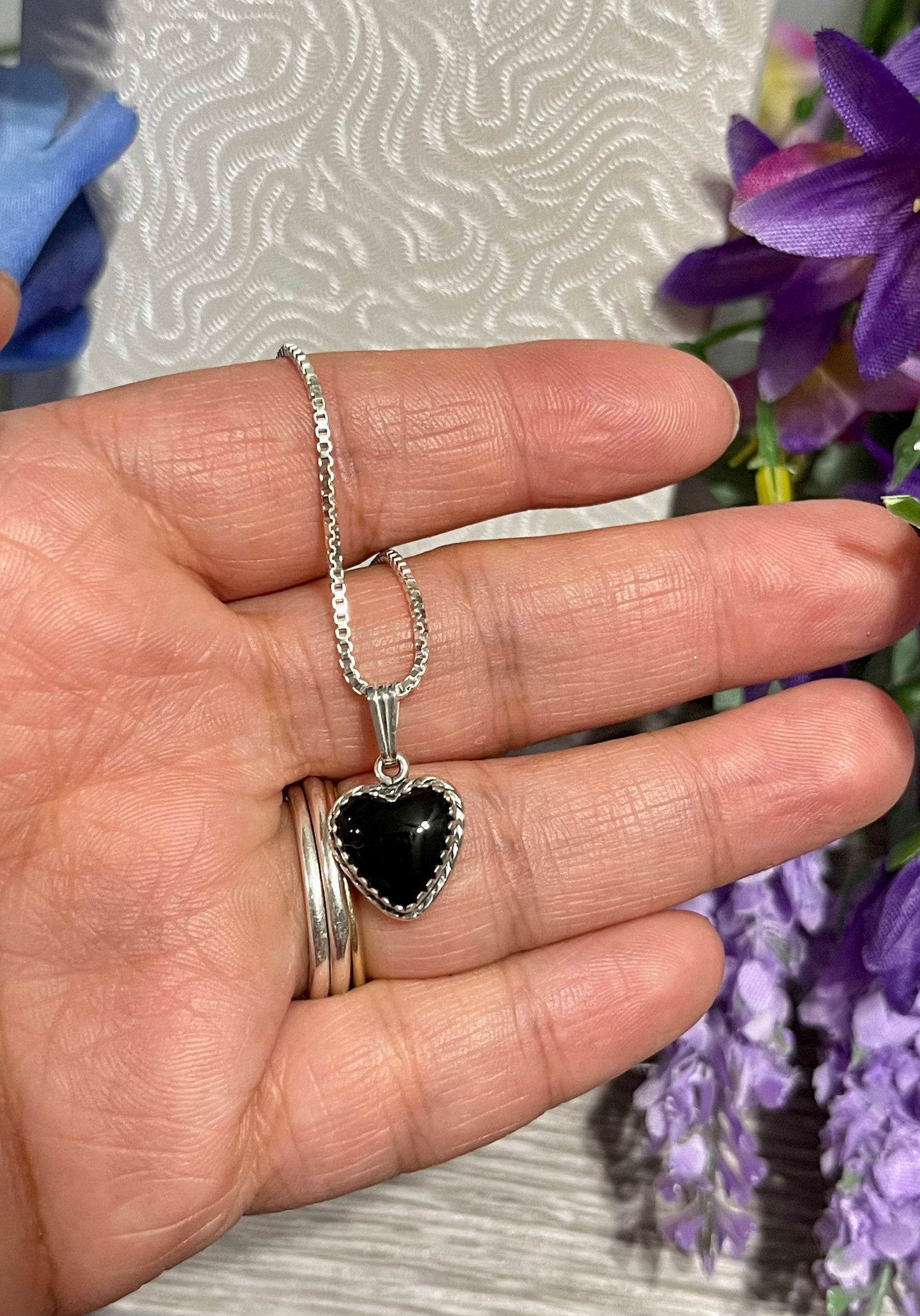 Black Onyx Heart Pendant Necklace/black Stone Heart Charm - Etsy