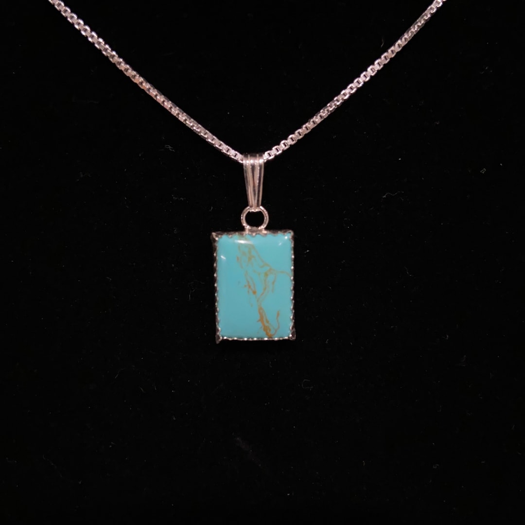 Turquoise Pendant Necklace/10mm X 14mm Rectangle Blue Turquoise ...