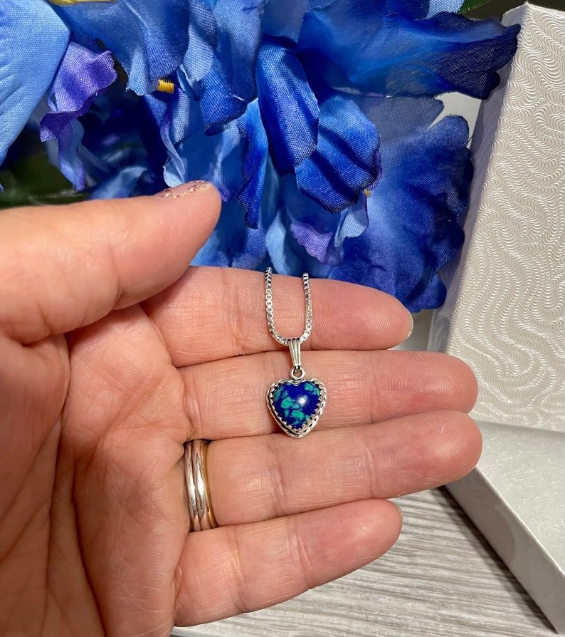 Azurite Malachite Heart Pendant Necklace,blue Green Heart Necklace ...