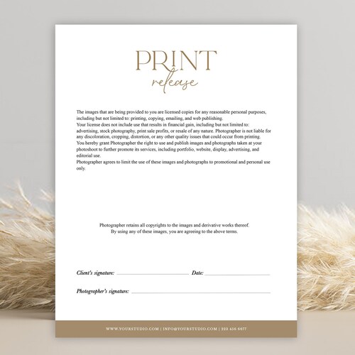 Photography Print Release Form for PHOTOSHOP and WORD - Etsy