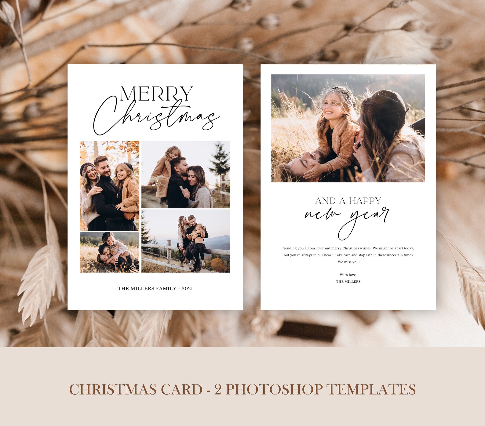 Boho Christmas Photo Card Template, Editable Holiday Card (digital ...