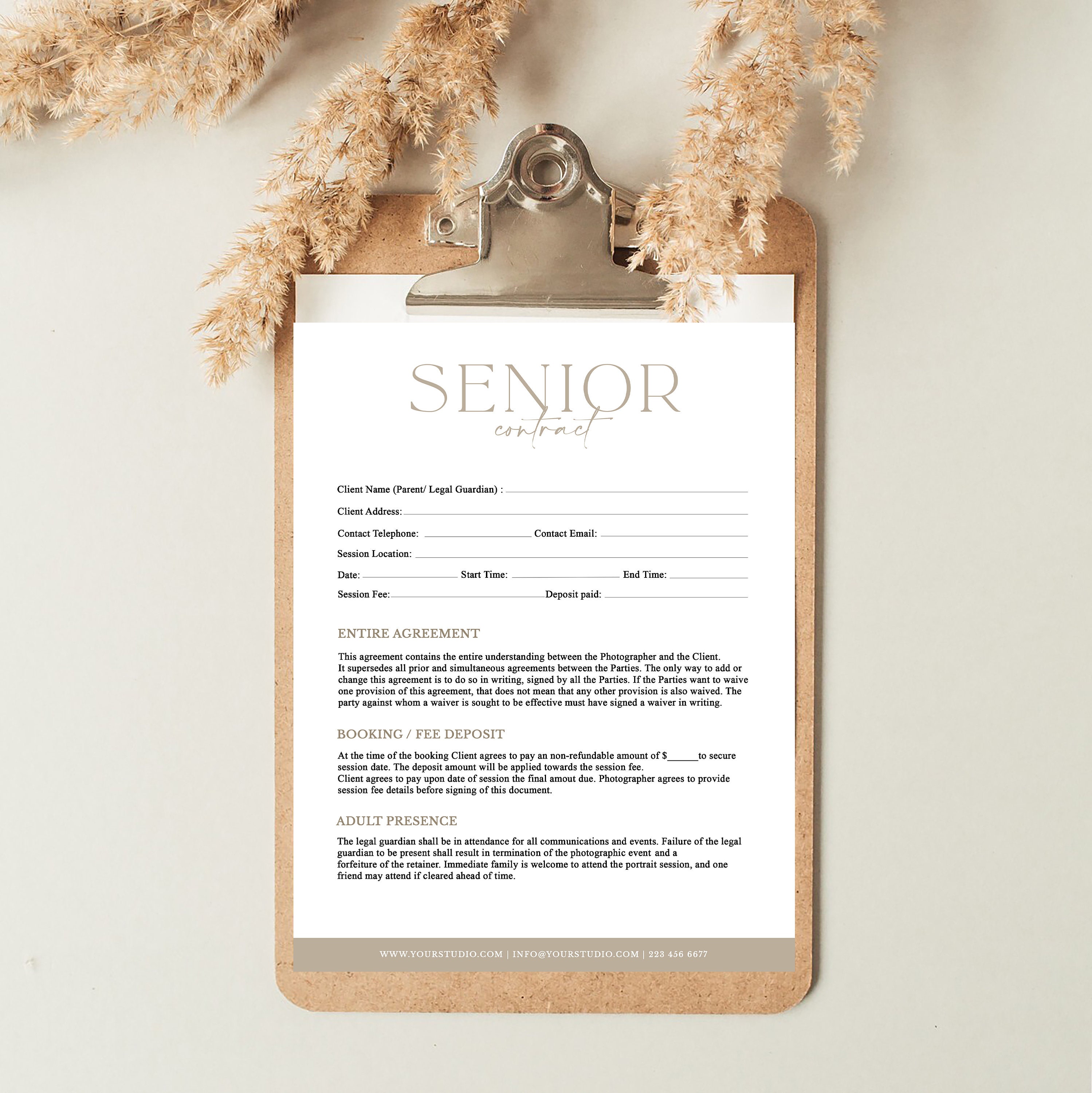 Senior Photography Contract Template Photography Forms 5 - Etsy