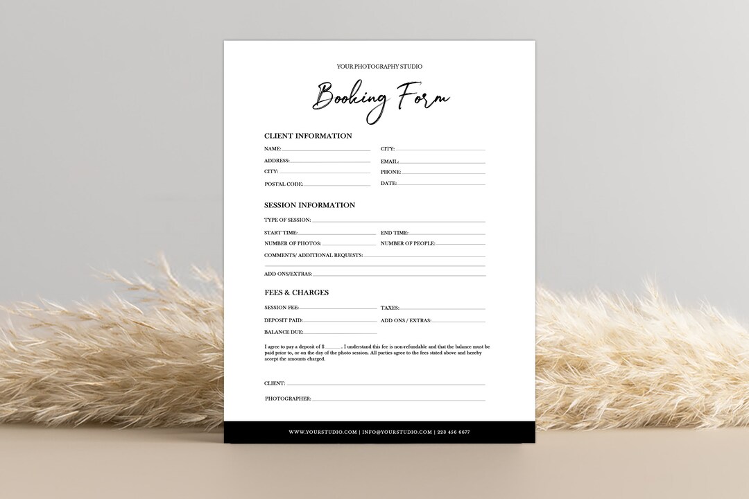 Photography Forms, Client Booking Form for Photographer, Photoshop ...