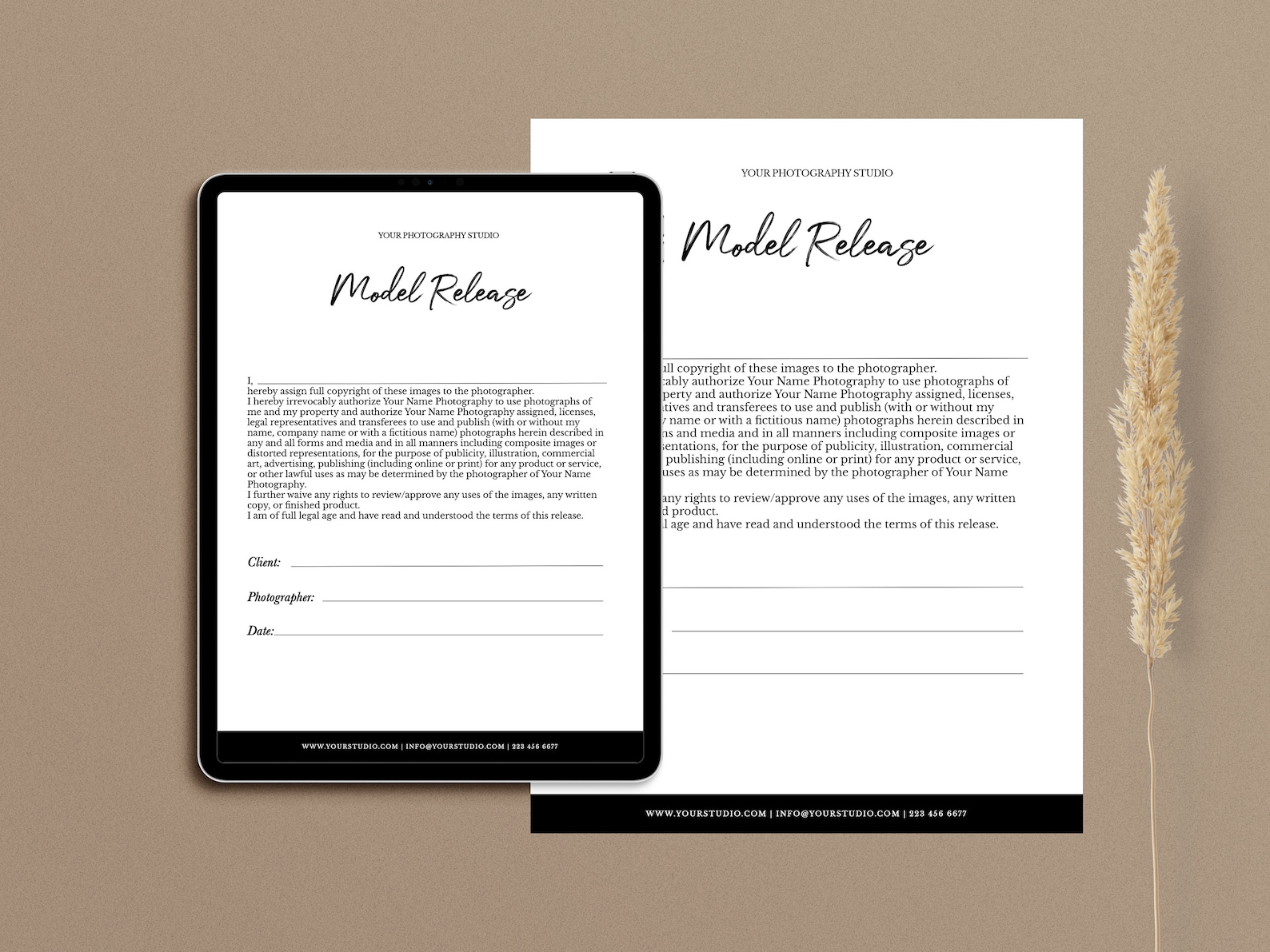Model Release Form Template PHOTOSHOP Template for | Etsy
