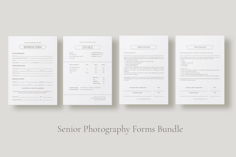Senior Portrait Photography Contract Template Bundle (canva, Digital ...