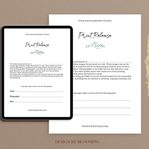 Photography Print Release Form for PHOTOSHOP, Template, Photography ...