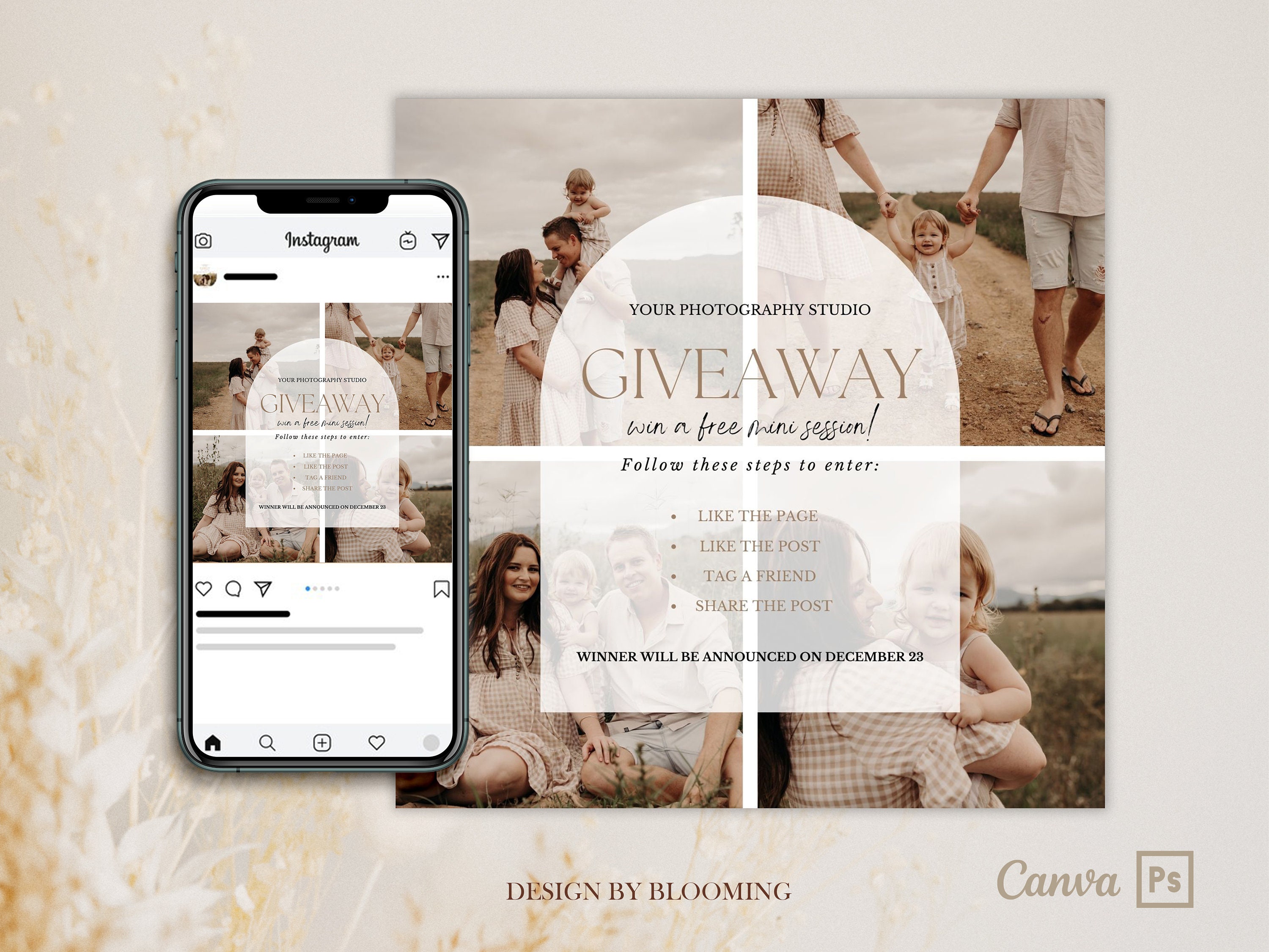 Photography Giveaway Template, Social Media Contest (CANVA & PHOTOSHOP ...